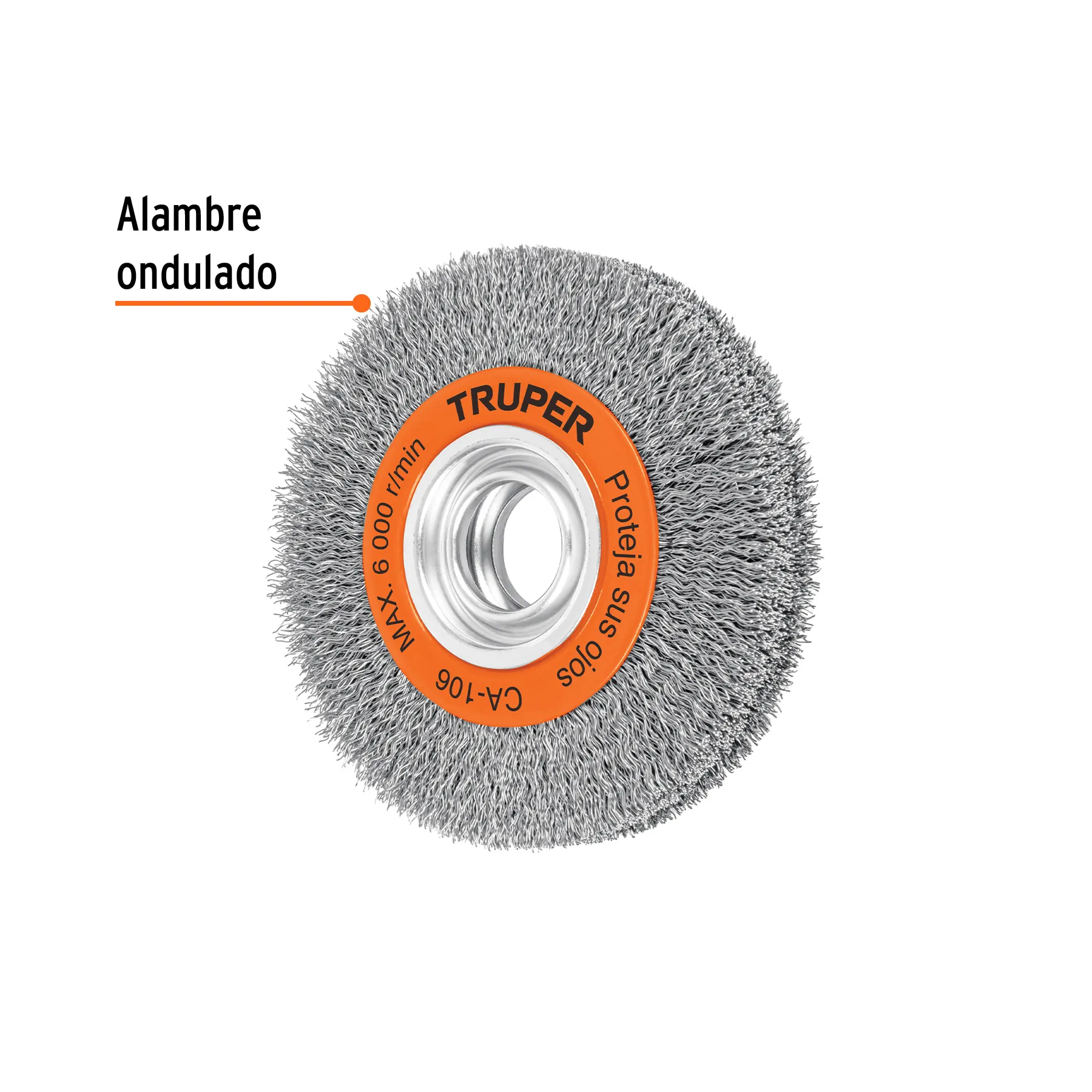 Carda alambre ondulado 6' x 1-1/8' para esmeril, Truper