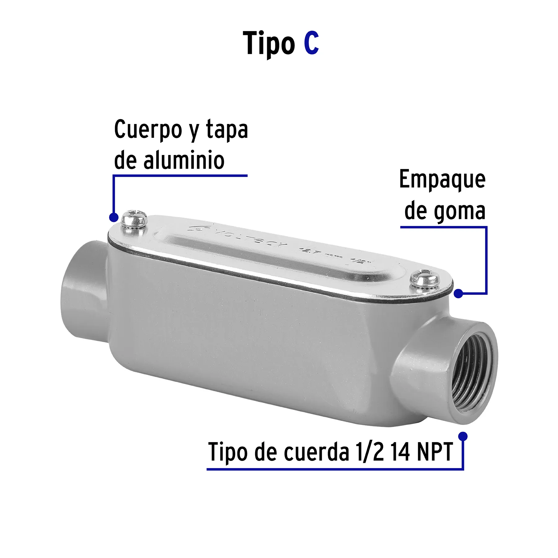 Condulet 1/2' conexión tipo C, Volteck