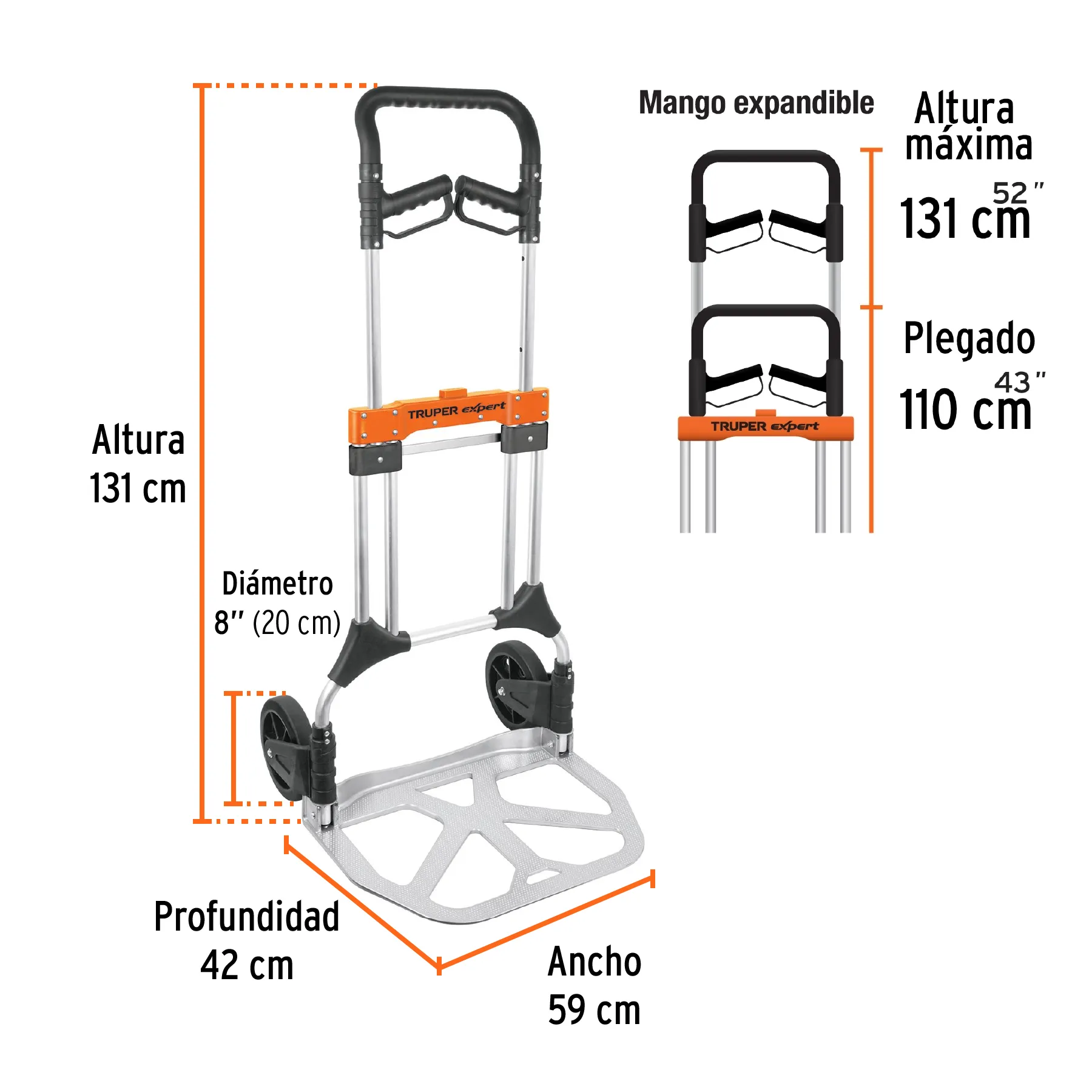Diablo de carga, plegable, 200 kg, aluminio, Truper Expert
