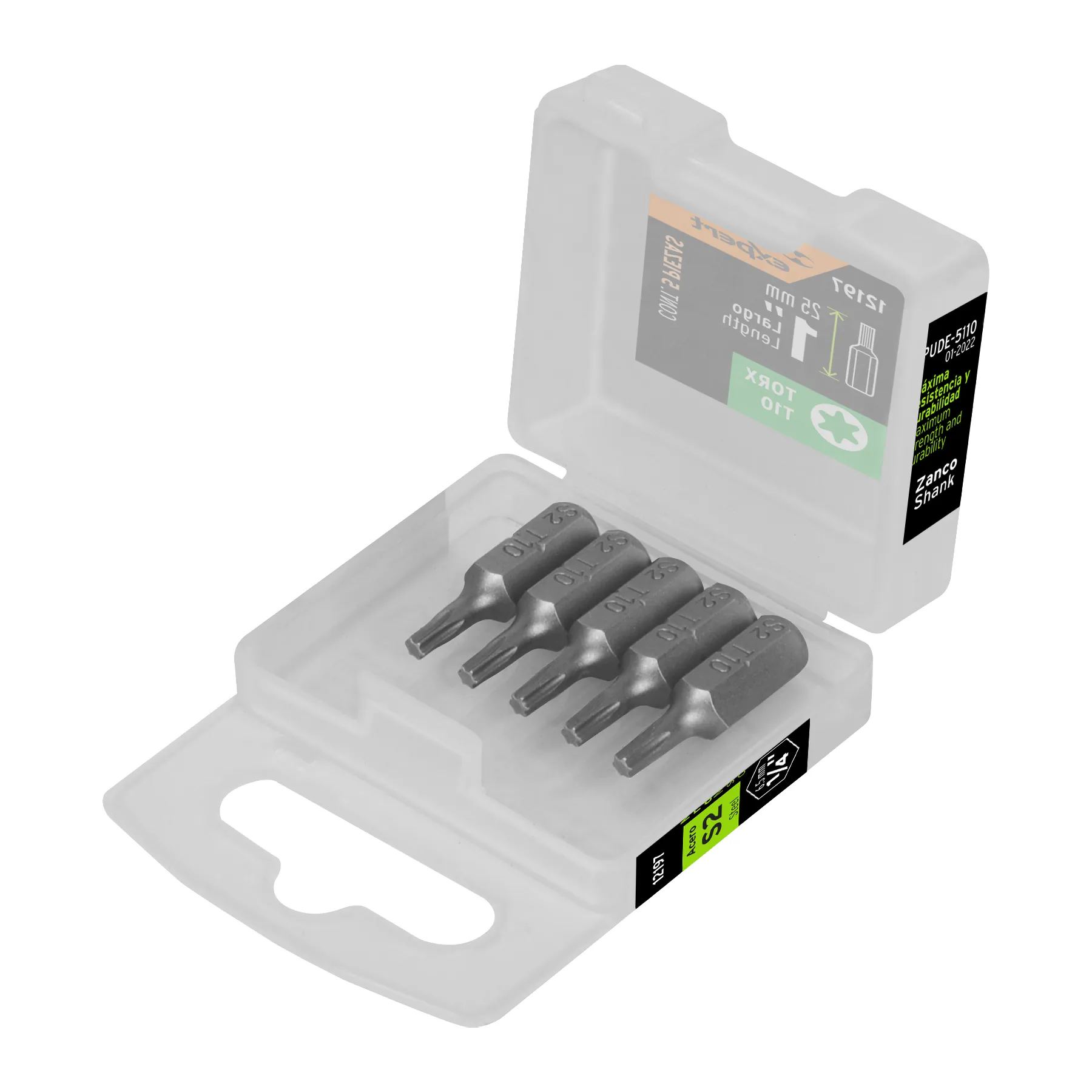 Estuche con 5 puntas torx T10 largo 1', Truper Expert