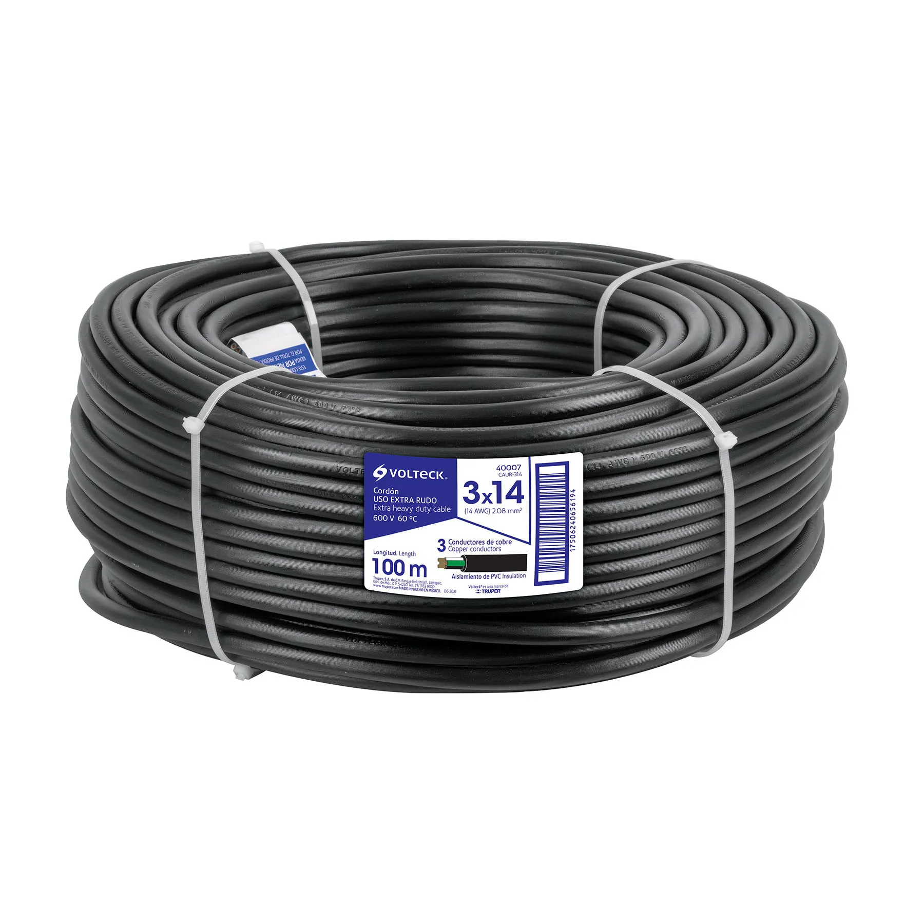 Metro de cable uso extra rudo 3 x 14 AWG en rollo de 100 m