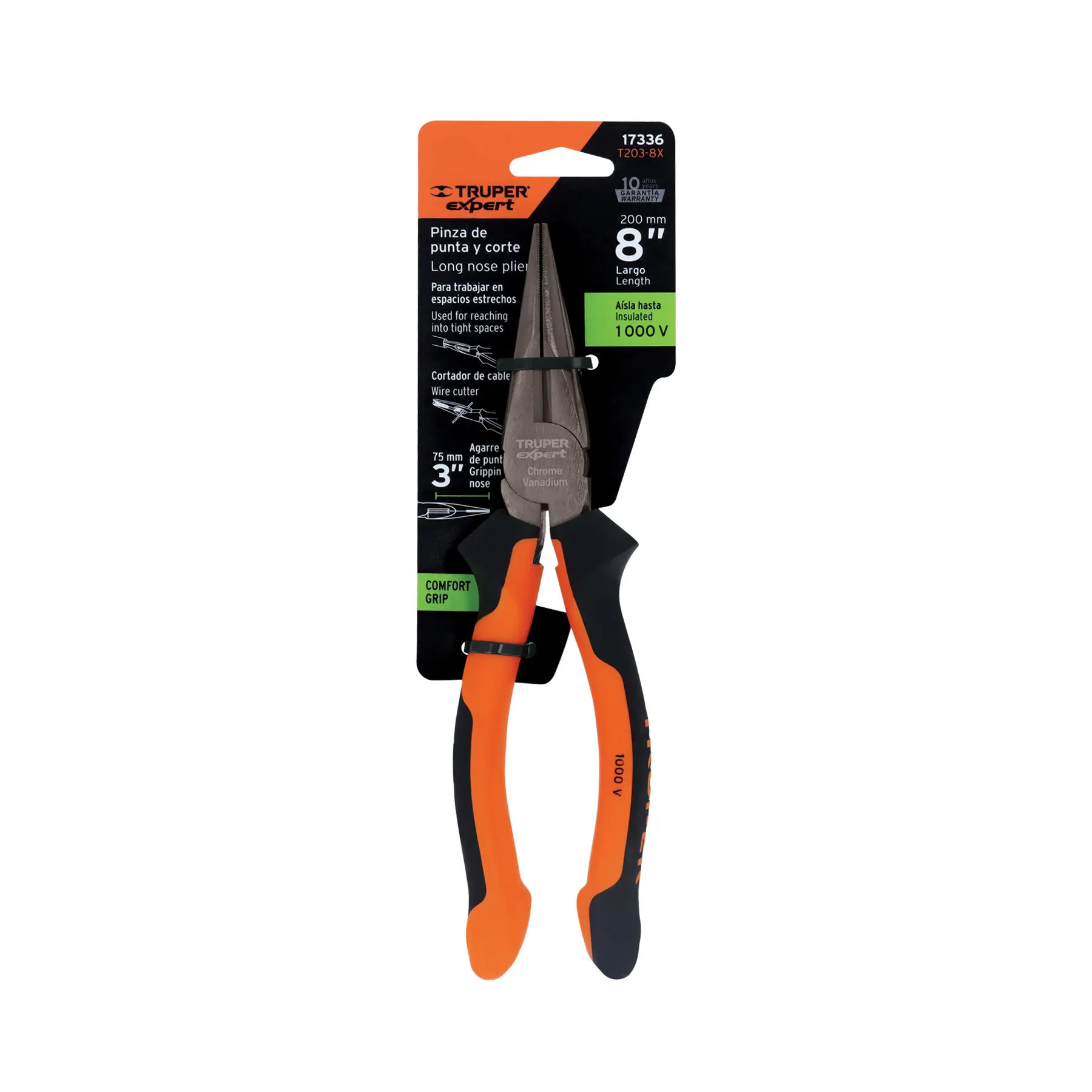 Pinza punta y corte 8' mango Comfort Grip, Truper Expert